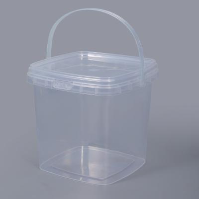 China 2L Capacity Food Grade Clear Square Plastic Buckets Pail With Handle For Cookies Storage for sale