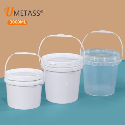 China 3L Food Grade PP Plastic Pails with Custom Logo Printing - Round Shape Industrial Containers for sale