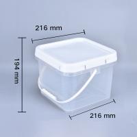 China 8L Square Plastic Bucket Container 194mm Height 250x250mm Upper Diameter Food Grade Thickened White Transparent for sale
