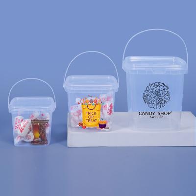 China Capacity 280ml 500ml 1L 2L Food Grade Square Small Clear White Plastic Bucket BPA Free for sale