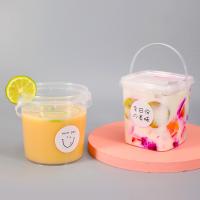 China 500ml Plastic Bucket with Green Lid and Handle for Ice Cream and Food Storage Container for sale