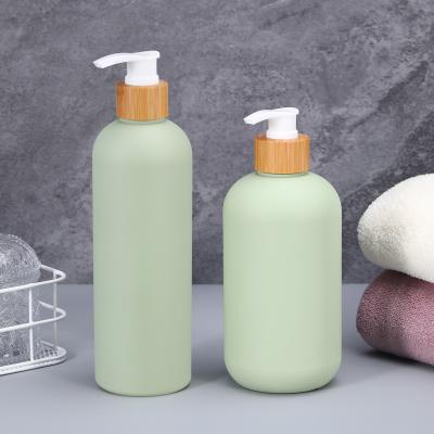 China 400ml 500ml Soft Touch Cosmetic Squeeze Bottle with Bamboo Lid for Shampoo Body Butter Lotion Packaging for sale