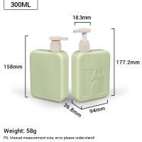China 300ml Green Plastic Square Shampoo and Conditioner Bottle Custom Cosmetic Plastic Bottle with Flip top cap for sale
