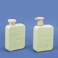 China 300ml Green Plastic Square Shampoo and Conditioner Bottle Custom Cosmetic Plastic Bottle with Flip top cap for sale