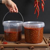 China Premium Clear Round Plastic Bucket Seal Bucket with Lid and Handle for Sauce Packet Bucket for Seasoner Container for sale