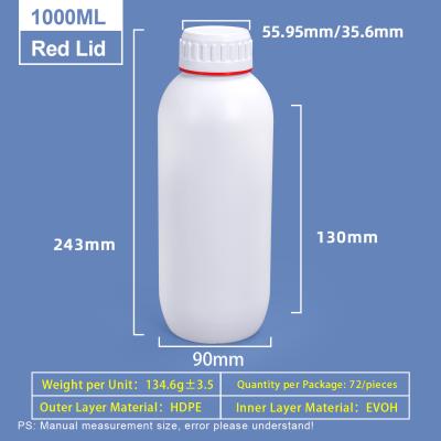 China Custom 1L White Plastic Coex Bottle with Red Green Colored Ring Around Cap for sale