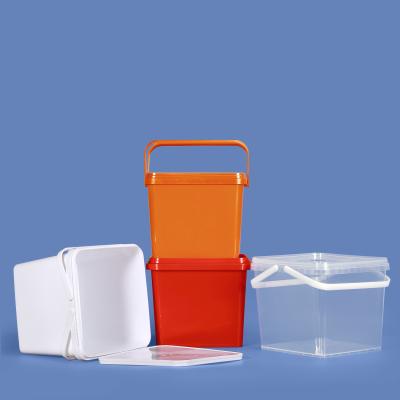China Custom 5L PP Square Bucket With Dual Handles and Lid Food Grade Plastic Storage Container for sale