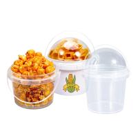 China 500ml 750ml 1L Clear Customized Plastic Bucket Food Grade Bucket With Hemispherical Dome Cover and Handle for Popcorn Cream Cake for sale
