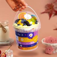 China 500ml 750ml 1L Clear Customized Plastic Bucket Food Grade Bucket With Hemispherical Dome Cover and Handle for Popcorn Cream Cake for sale