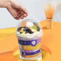 China 500ml 750ml 1L Clear Customized Plastic Bucket Food Grade Bucket With Hemispherical Dome Cover and Handle for Popcorn Cream Cake for sale