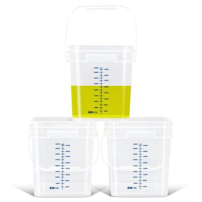 China Wholesale 4L 10L 16L Clear PP Graduated Bucket Eco Friendly Thickened Empty Plastic Square Bucket With Scale Line for Chemical Liquids for sale