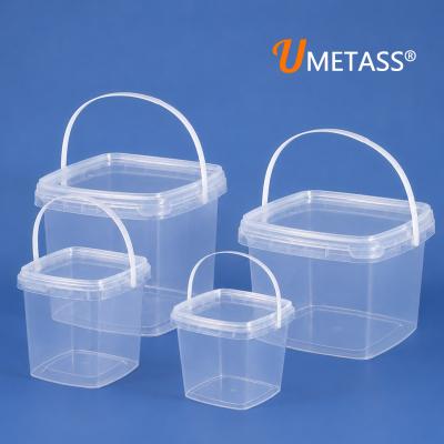 China Heavy Duty Food Grade Square Plastic Bucket with Lid and Handle for Beverage Fruit Storage Leakproof Freezer Safe Packaging Tub for sale