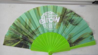 China Custom Logo Promotional Plastic Folding Hand Fan 23cm x 42cm Heat Transfer Printing for sale