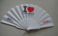 China 23cm Promotional Fabric Folding Fan with Plastic Ribs and Printed Fabric for Events for sale