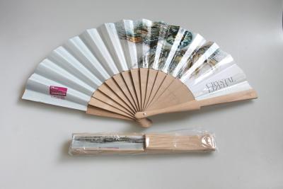 China 23cm Promotional Wooden Hand Fan with Natural Wood Ribs and Paper for sale