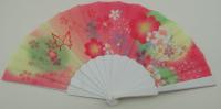 China Custom Logo Promotional Plastic Folding Hand Fan 23cm x 42cm Heat Transfer Printing for sale