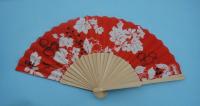 China 23cm Hand Held Folding Fan Natural Wooden Ribs Fabric Paper Cover Promotional Gift for sale