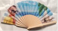 China 23cm Hand Held Folding Fan Natural Wooden Ribs Fabric Paper Cover Promotional Gift for sale