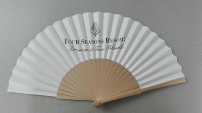China 23cm Promotional Hand Held Fan with Natural Wooden Handle and Paper Custom Logo for sale