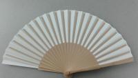 China 23cm Promotional Hand Held Fan with Natural Wooden Handle and Paper Custom Logo for sale