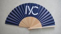 China 23cm Promotional Hand Held Fan with Natural Wooden Handle and Paper Custom Logo for sale