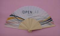 China 23cm Custom Printed Wooden Hand Held Folding Fan with Fabric for Promotion Decoration for sale