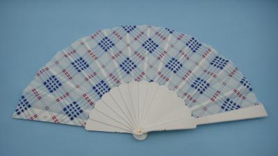 China Custom Printed Plastic Fabric Folding Hand Fan 23cm x 42cm Full Color Advertising for sale