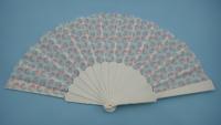 China Custom Printed Plastic Fabric Folding Hand Fan 23cm x 42cm Full Color Advertising for sale