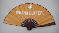 China 26.5cm Promotional Hand Fan Bamboo Ribs Double-Side Printed Fabric 48cm Open for sale