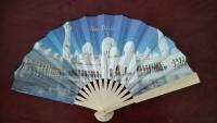 China 26.5cm Promotional Hand Fan Bamboo Ribs Double-Side Printed Fabric 48cm Open for sale