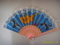 China 23cm Lace Hand Fan with Plastic Ribs and Polyester Fabric Custom Logo for sale