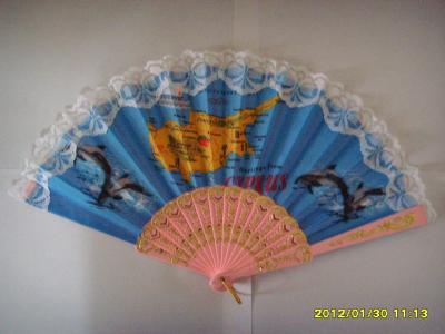 China 23cm Lace Hand Fan with Plastic Ribs and Polyester Fabric Custom Logo for sale
