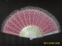 China 23cm Lace Hand Fan with Plastic Ribs and Polyester Fabric Custom Logo for sale