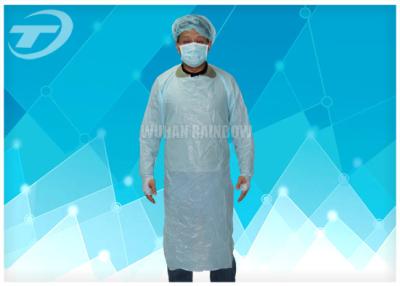 China CPE Fabric Disposable Isolation Gowns With Thumb Loop Blue Color for sale