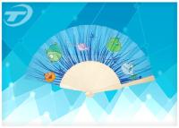 China 23cm Custom Printed Wooden Hand Held Folding Fan with Fabric for Promotion Decoration for sale