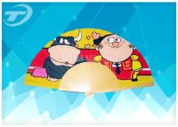 China Custom Wooden Hand Held Fan 23cm Folded 42cm Opened Printed Fabric Paper Promotional Gift for sale