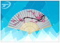 China 21cm Promotional Bamboo Folding Fan with Silk Paper Hand Held Fan for sale