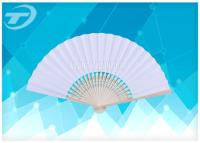 China Natural Bamboo Ribs Folding Hand Fans 21cm 23cm Paper Silk Wedding Favor Custom Logo for sale