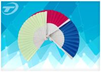 China 23cm Hand Held Folding Fan Natural Wooden Ribs Fabric Paper Cover Promotional Gift for sale