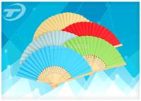 China Plain Color Folding Hand Fan 21cm Natural Bamboo Ribs Wedding Favor Paper Fan for sale