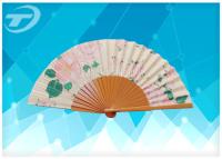 China Custom Painted Wooden Hand Fan 42cm with Fabric for Wedding Favors Advertising for sale