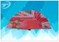 China Custom Painted Wooden Hand Fan 42cm with Fabric for Wedding Favors Advertising for sale