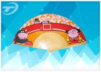 China 23cm Painted Wooden Hand Fan with Varnished Wooden Ribs and Fabric for Promotional Gifts for sale