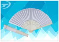 China Natural Bamboo Ribs Folding Hand Fans 21cm 23cm Paper Silk Wedding Favor Custom Logo for sale
