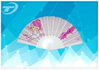 China 23cm Promotional Fabric Folding Fan with Plastic Ribs and Printed Fabric for Events for sale