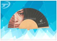 China 23cm Wooden Folding Hand Fan with Full Color Heat Transfer Printed Fabric for sale