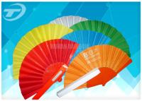 China Custom Logo Promotional Hand Held Fan 23cm Plastic Ribs Polyester Fabric for sale
