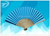 China Plain Color Folding Hand Fan 21cm Natural Bamboo Ribs Wedding Favor Paper Fan for sale