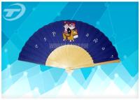 China Custom Painted Wooden Hand Fan 42cm with Fabric for Wedding Favors Advertising for sale