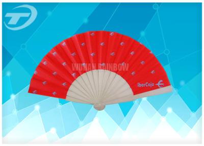China 23cm Wooden Folding Hand Fan with Full Color Heat Transfer Printed Fabric for sale